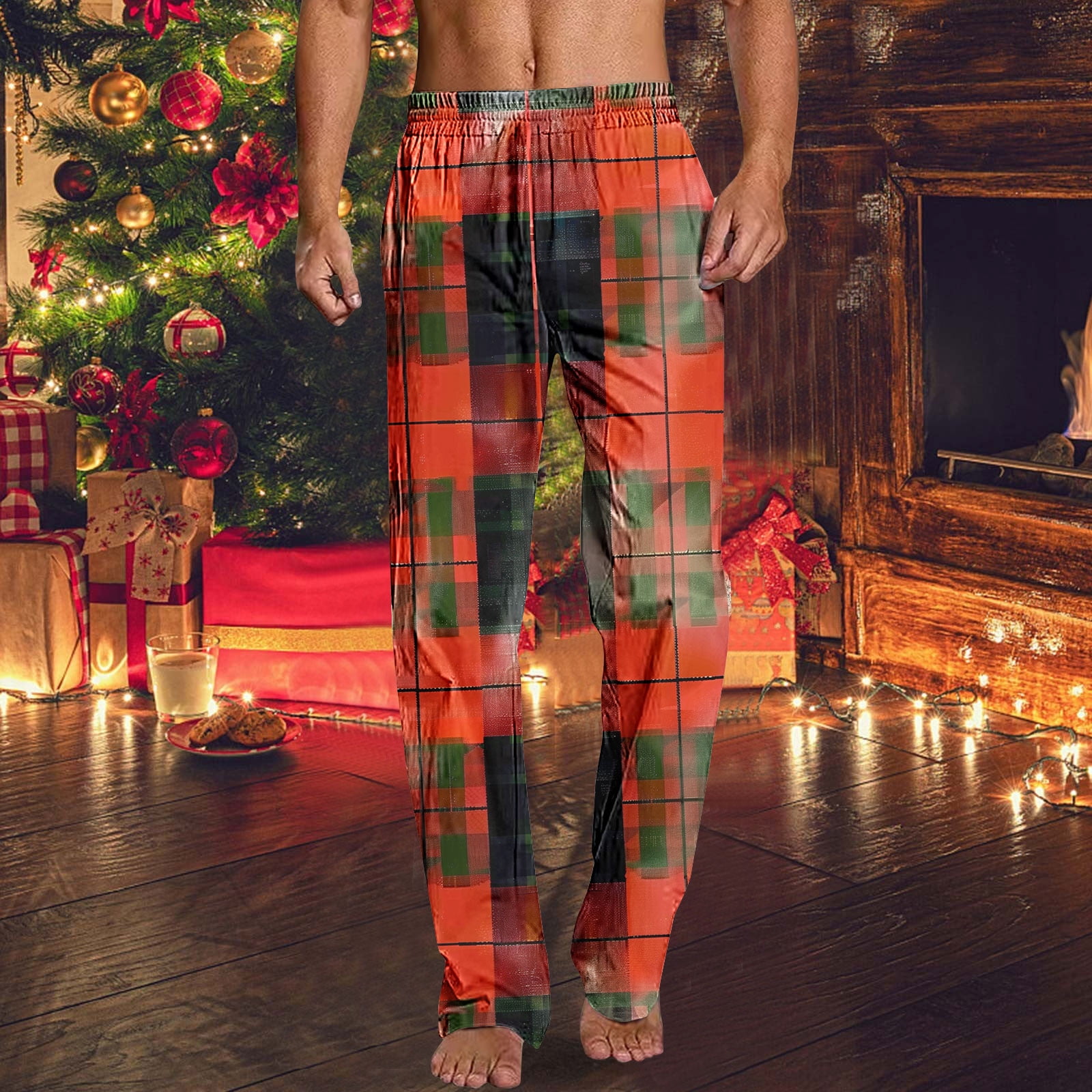 Handshe Men's Printed Straight Leg Lounge Pants, Casual Home Sleep ...