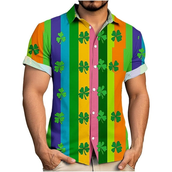 Handshe Men's Short Sleeve Button-Down Shirt with St. Patrick's Day ...