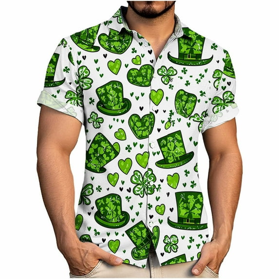 Handshe Men's Short Sleeve Button-Up Shirt, St. Patrick's Day Print ...