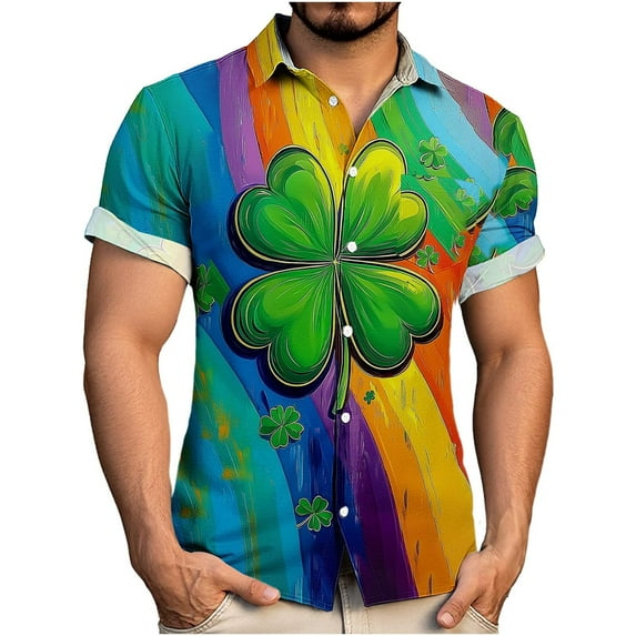 Handshe Men's Short Sleeve Button-Up Shirt with Collar and St. Patrick ...