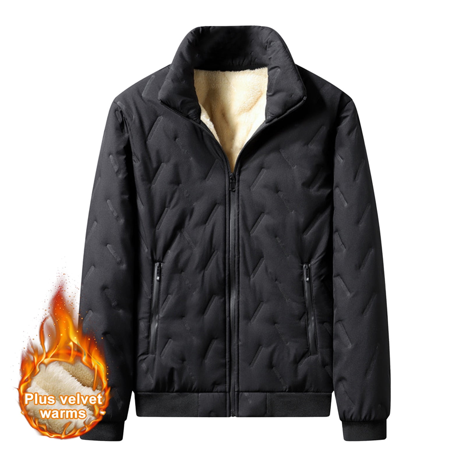 Handshe Men's Solid Fleece-Lined Long Sleeve Stand Collar Coat ...