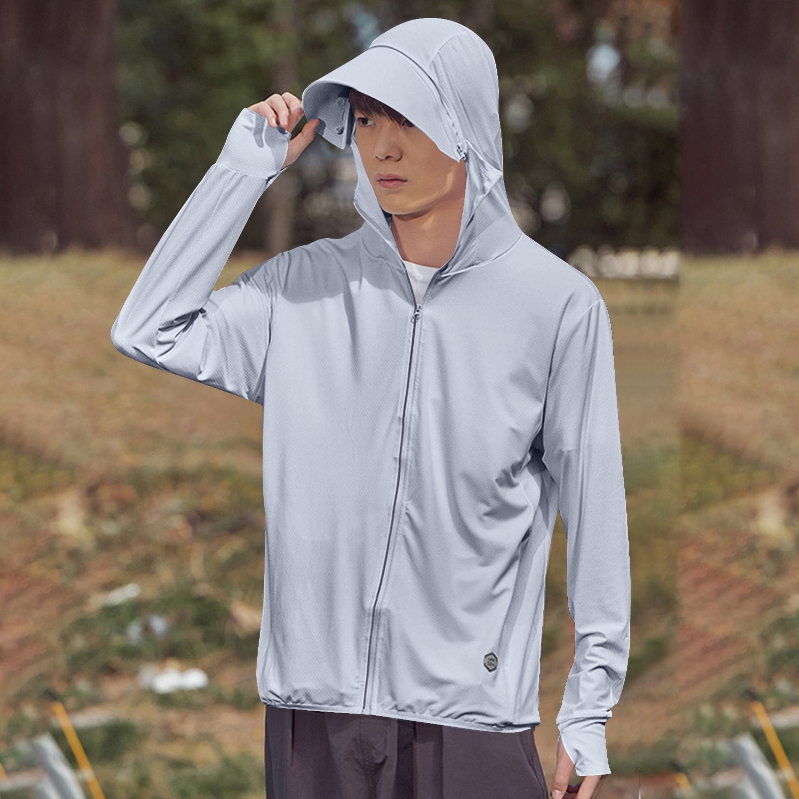 Handshe Men's Stylish Solid - Color Long - Sleeved Hooded Drawstring ...