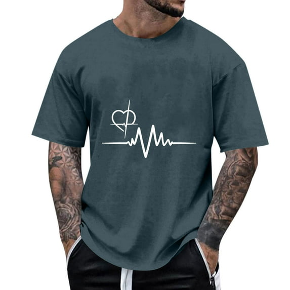 Handshe Men's T-shirt with Cross and Wave Print, Short Sleeve Round ...