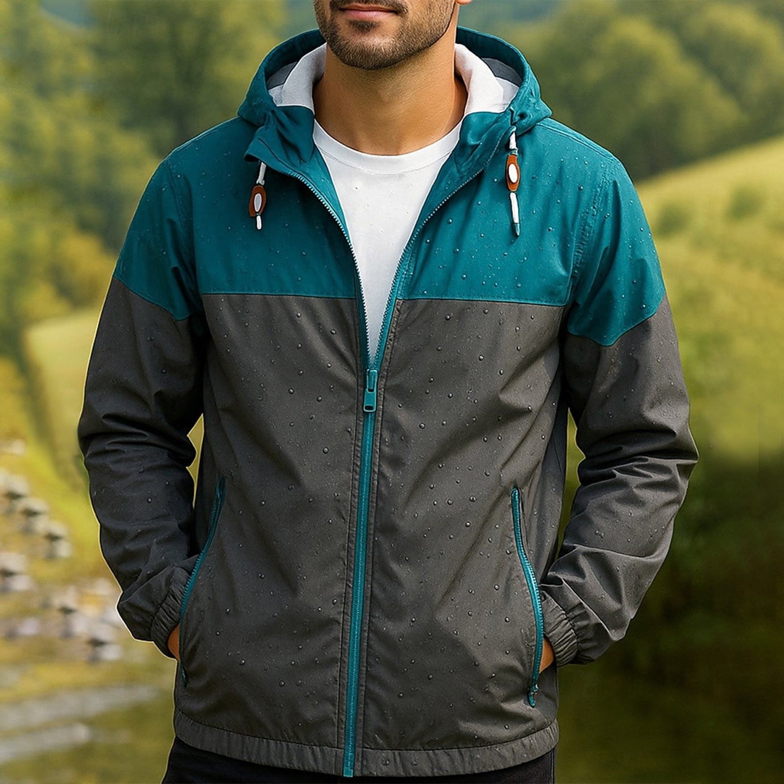 Handshe Men's Work Jacket, Lightweight with Zipper Pockets, Water ...
