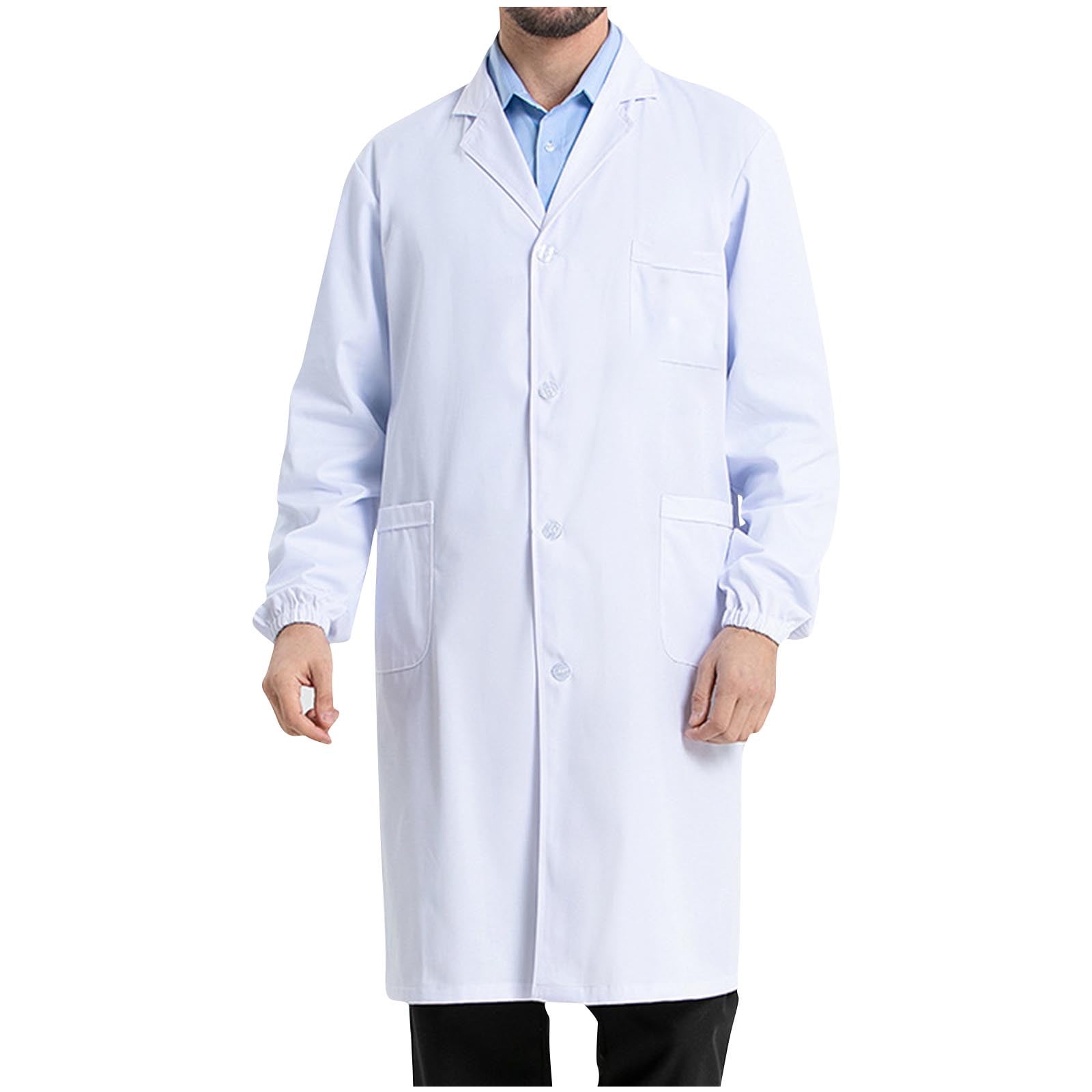 Handshe Unisex Lab Coat Long Sleeve Button Pockets Elastic Cuff Thick ...