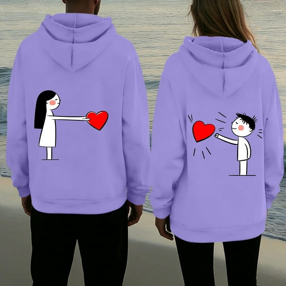 Handshe Unisex Pullover Hoodie, Valentine's Day Print Long Sleeve with ...