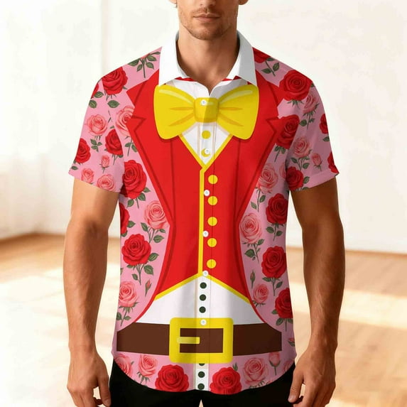 Handshe Unisex Short Sleeve Button-Down Shirt with Valentine's Day ...