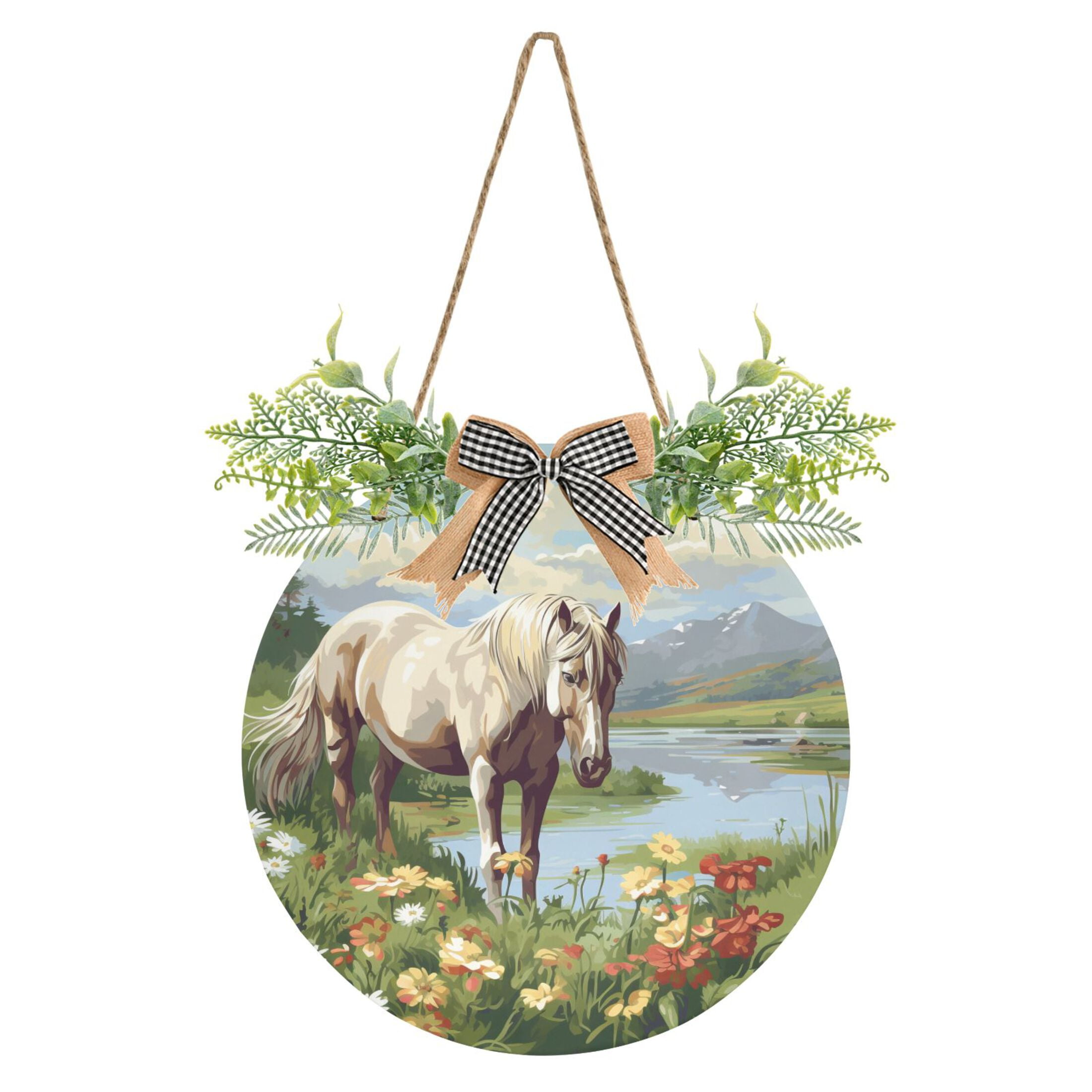 Handsome Horse Sniffing Flower Front Door Porch Decoration Hanging Sign ...