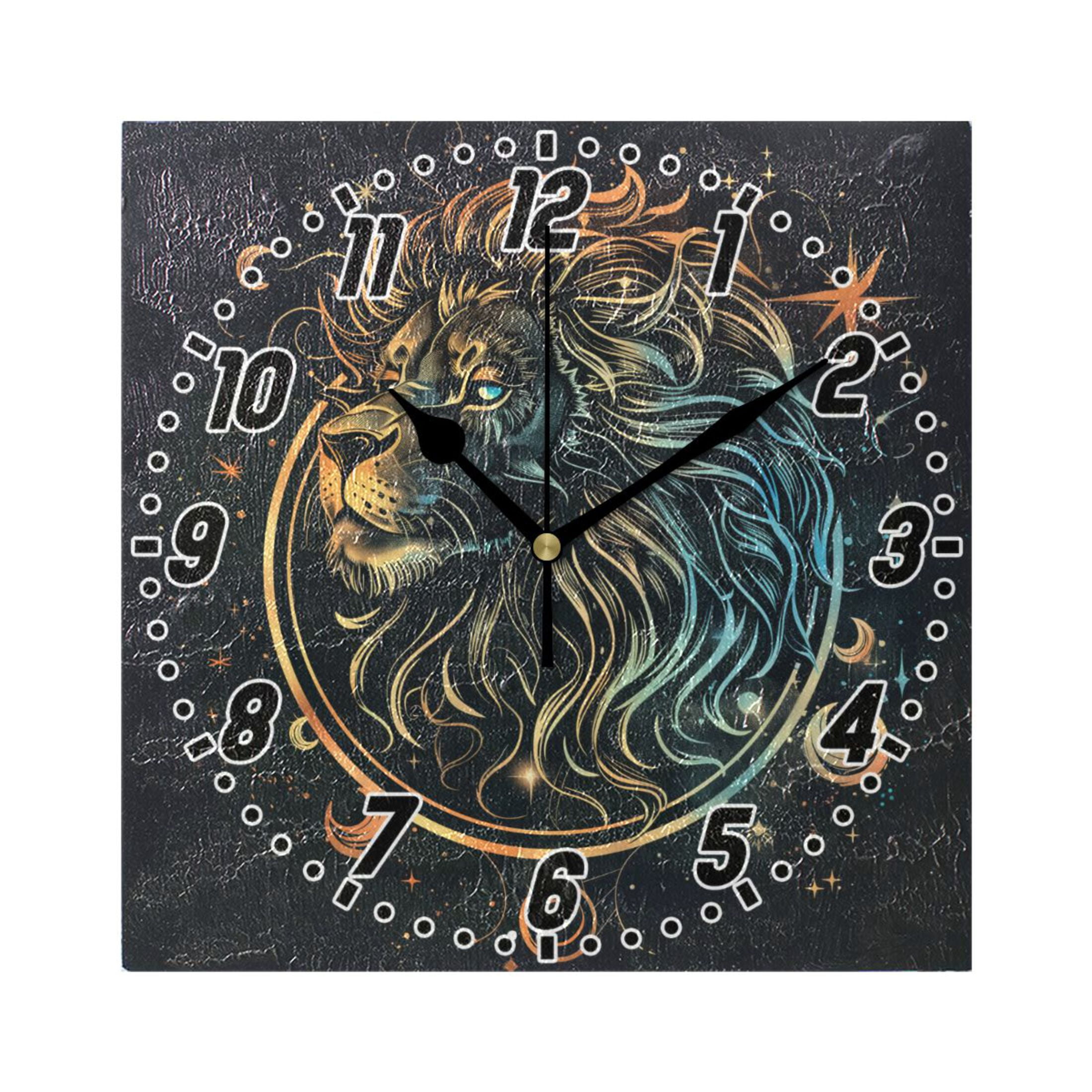 Handsome Lion Head Wall Clock Battery Operated Silent Non-Ticking ...