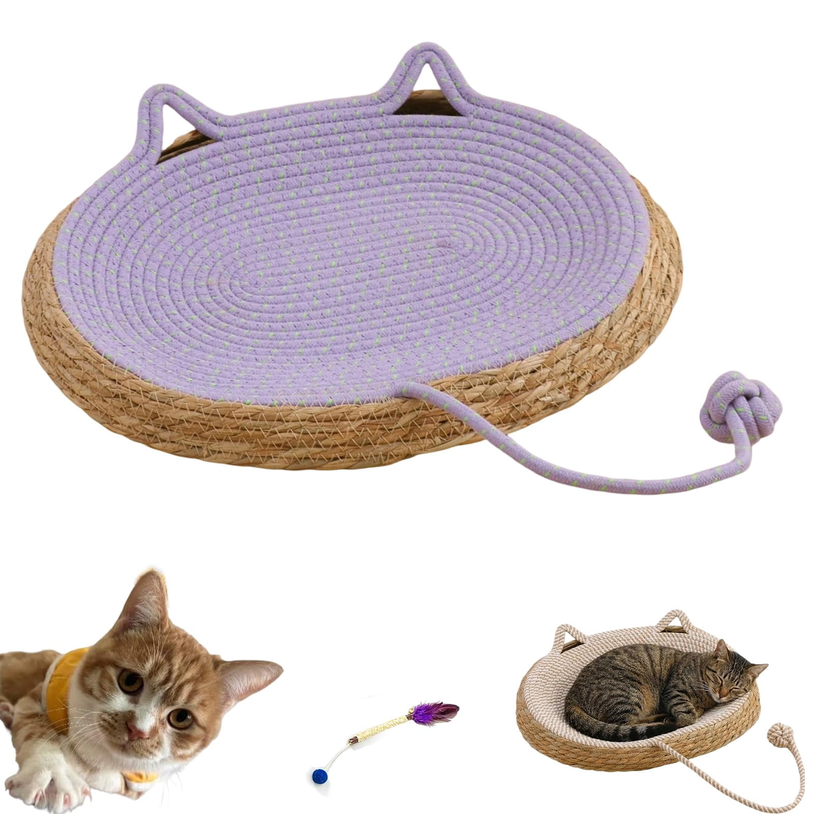 Handwoven Cat Basket, Scratch-Resistant Kitten Bed with Cute Ear Design ...