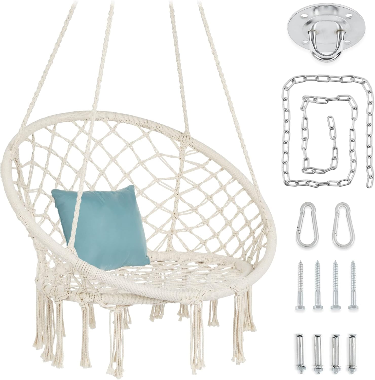 Macramé Hanging Chair, Handwoven Cotton Hammock Swing for Indoor ...