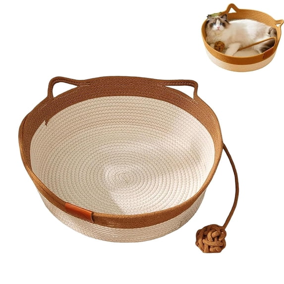 Handwoven Cotton Rope Cat Basket Bed,Foldable Scratchable & Round Cat ...
