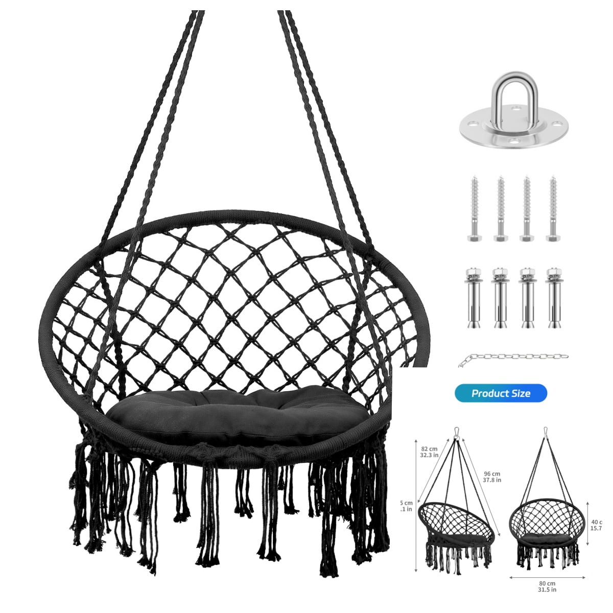 Handwoven Cotton Rope Hammock Cradle Chair,Hanging Chair with Soft ...