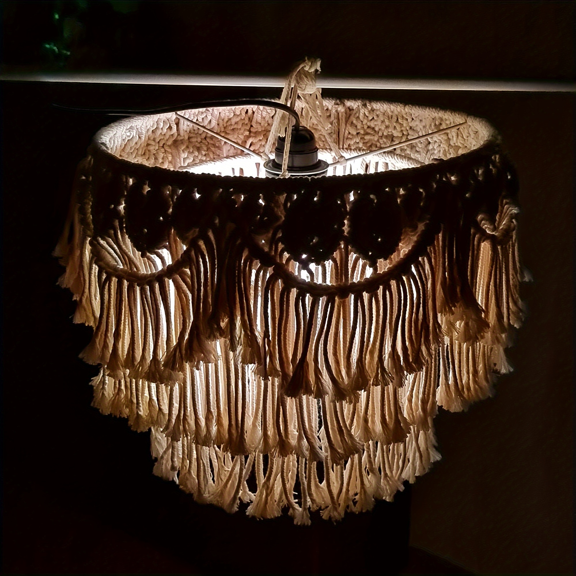 Handwoven Fabric Hanging Lamp Shade with Tassel Detail, Artistic ...