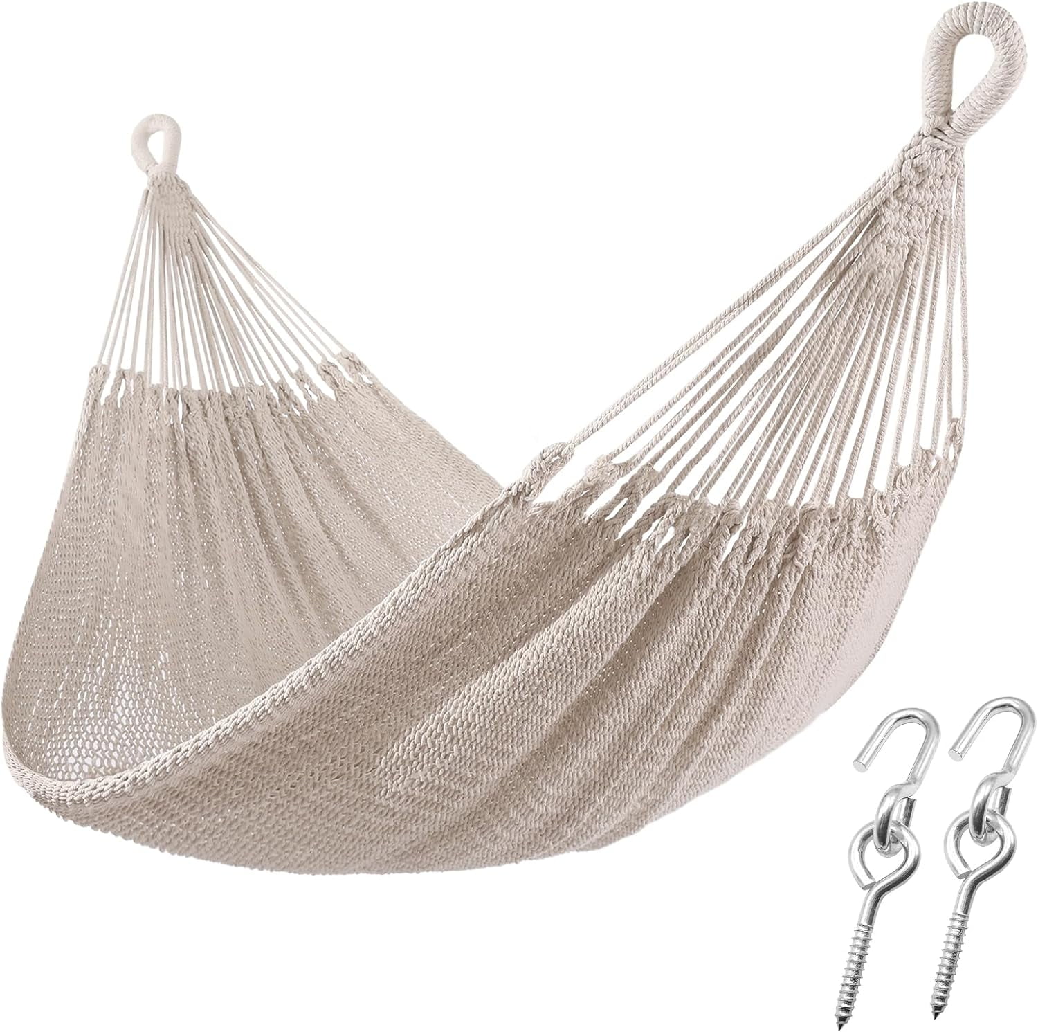 ZEAN Handwoven Hammock by Thick Cotton Rope XXL Two Person Hammock for Outside, Patio Backyard ...