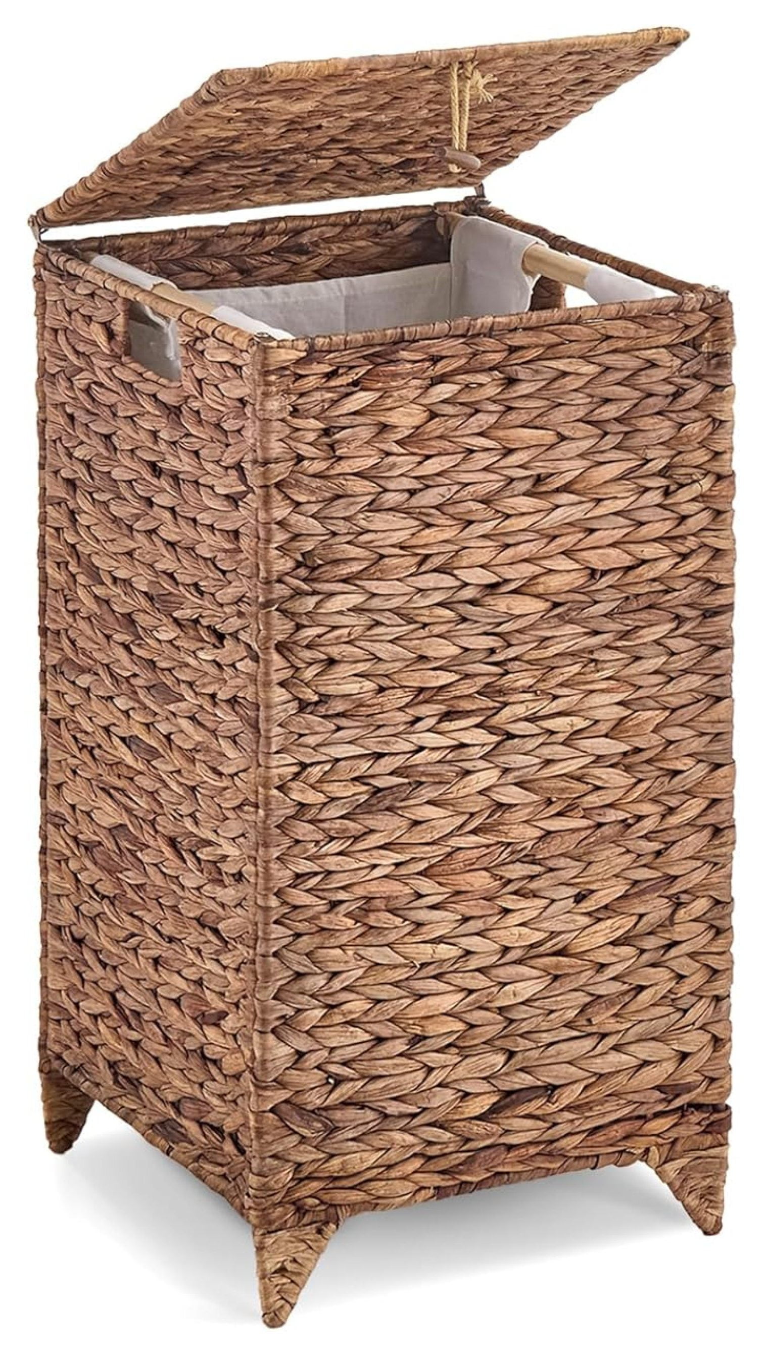 Handwoven Laundry Hamper with Lid, Natural Water Hyacinth Heightened ...
