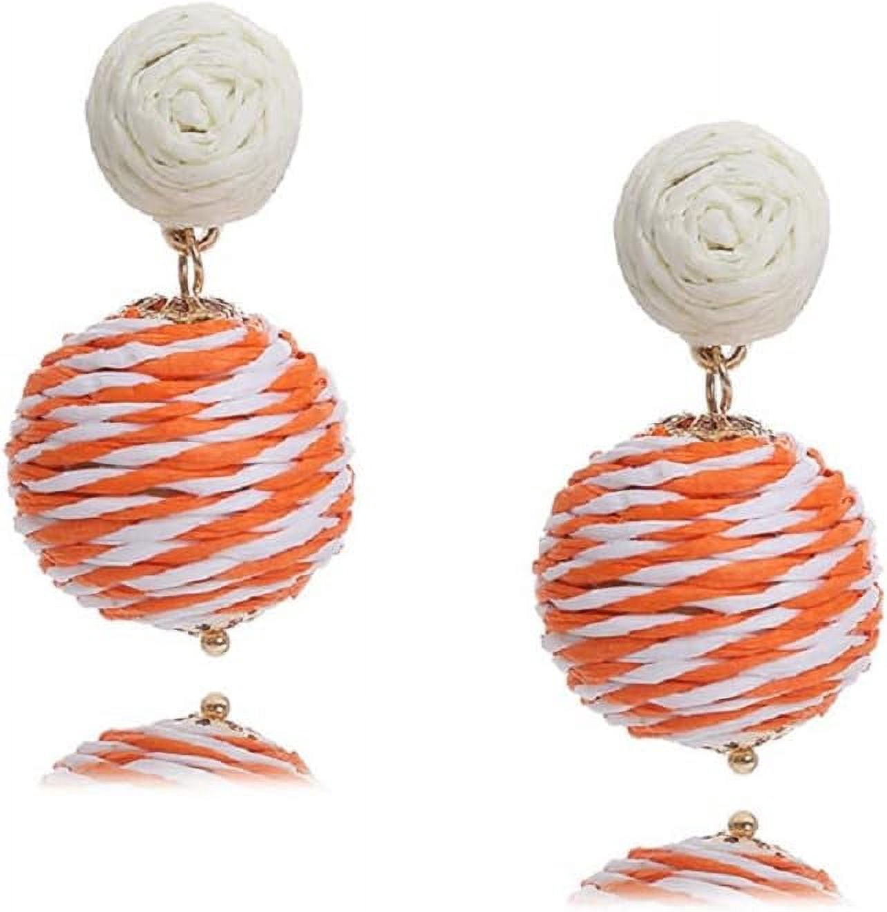 Handwoven Long Natural Rattan Raffia Ball Drop Dangle Earrings Boho ...