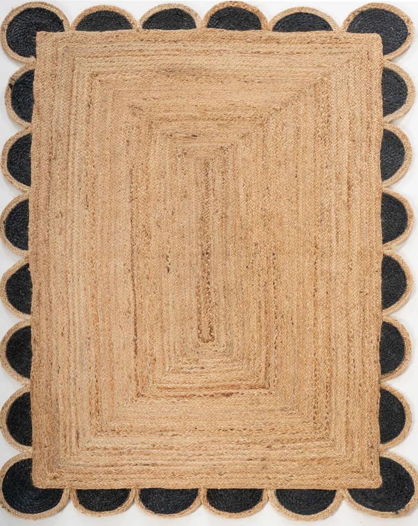 Handwoven Natural Jute with Black Scalloped Rugs , Home Décor Jute ...