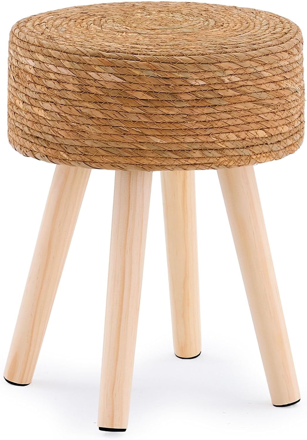 Handwoven Outdoor Ottoman, Water Hyacinth Pouf Round Patio Footstool ...
