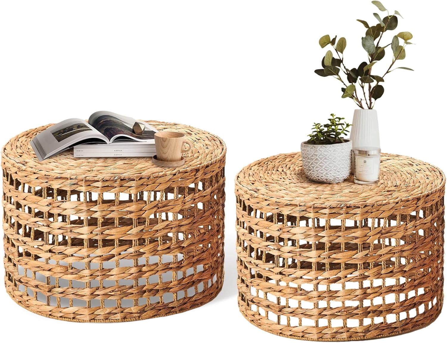 Handwoven Outdoor Side Tables,Set of 2 Natural Water Hyacinth Outside ...