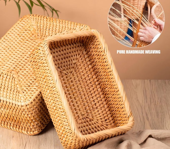 Handwoven Rattan & Bamboo Storage Basket – Natural Rectangular Willow ...