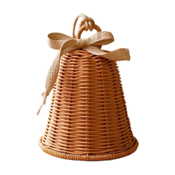 Handwoven Rattan Bell Christmas Decoration with Burlap Bow, Brown Woven ...
