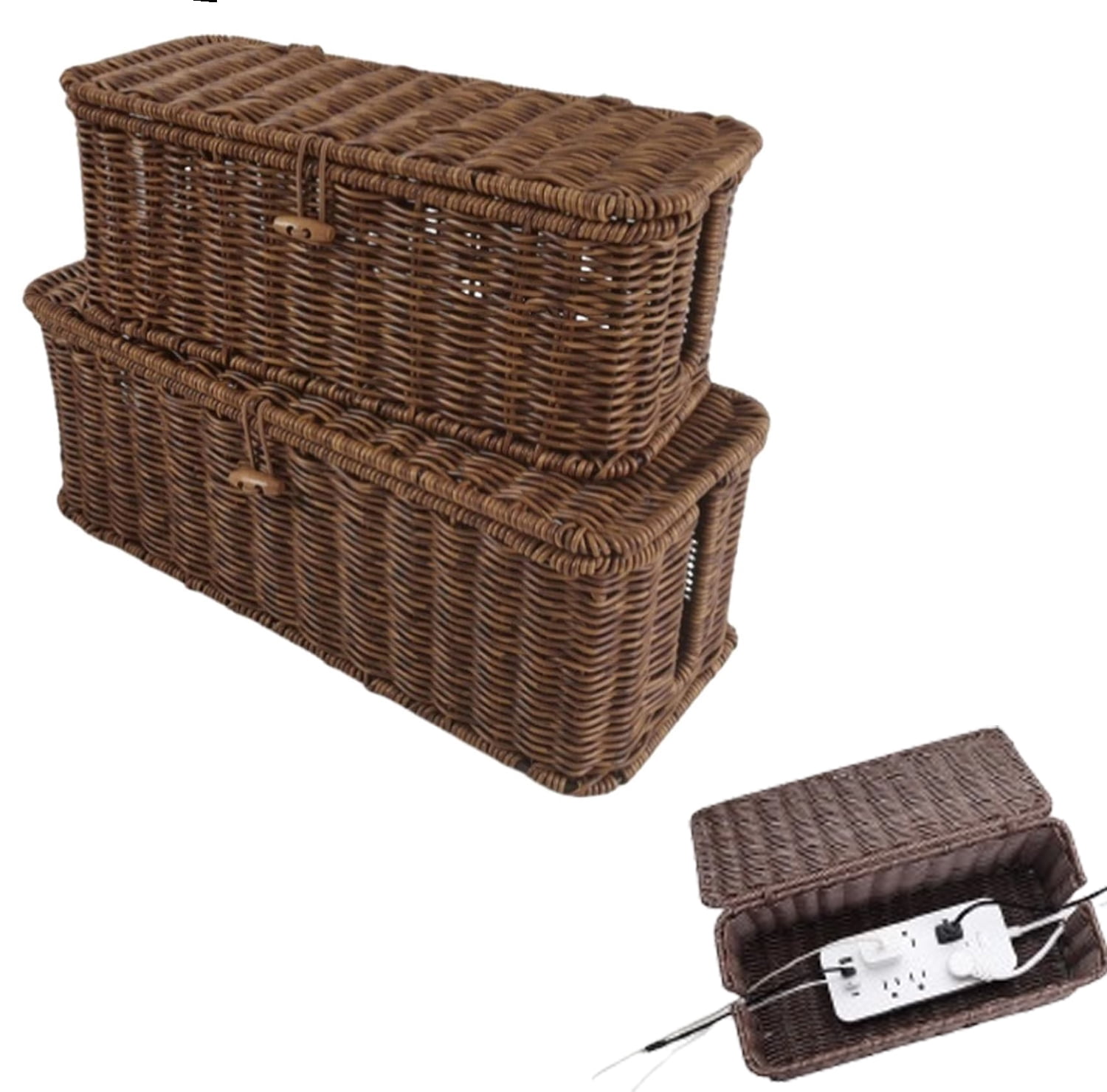 Handwoven Rattan Cable Management Box, 2026 Decorative Cord Organizer ...