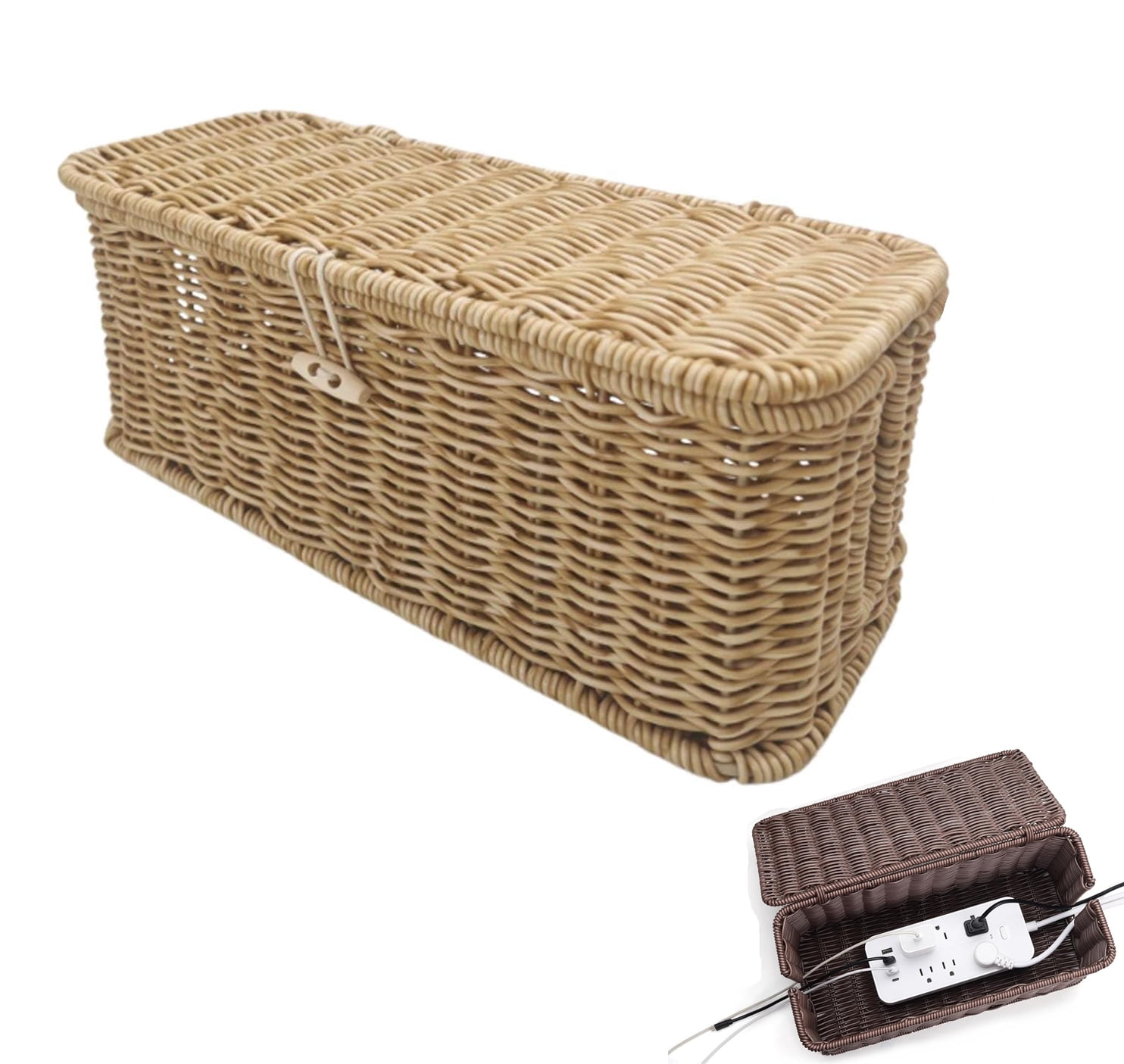 Handwoven Rattan Cable Management Box, 2026 Decorative Cord Organizer ...