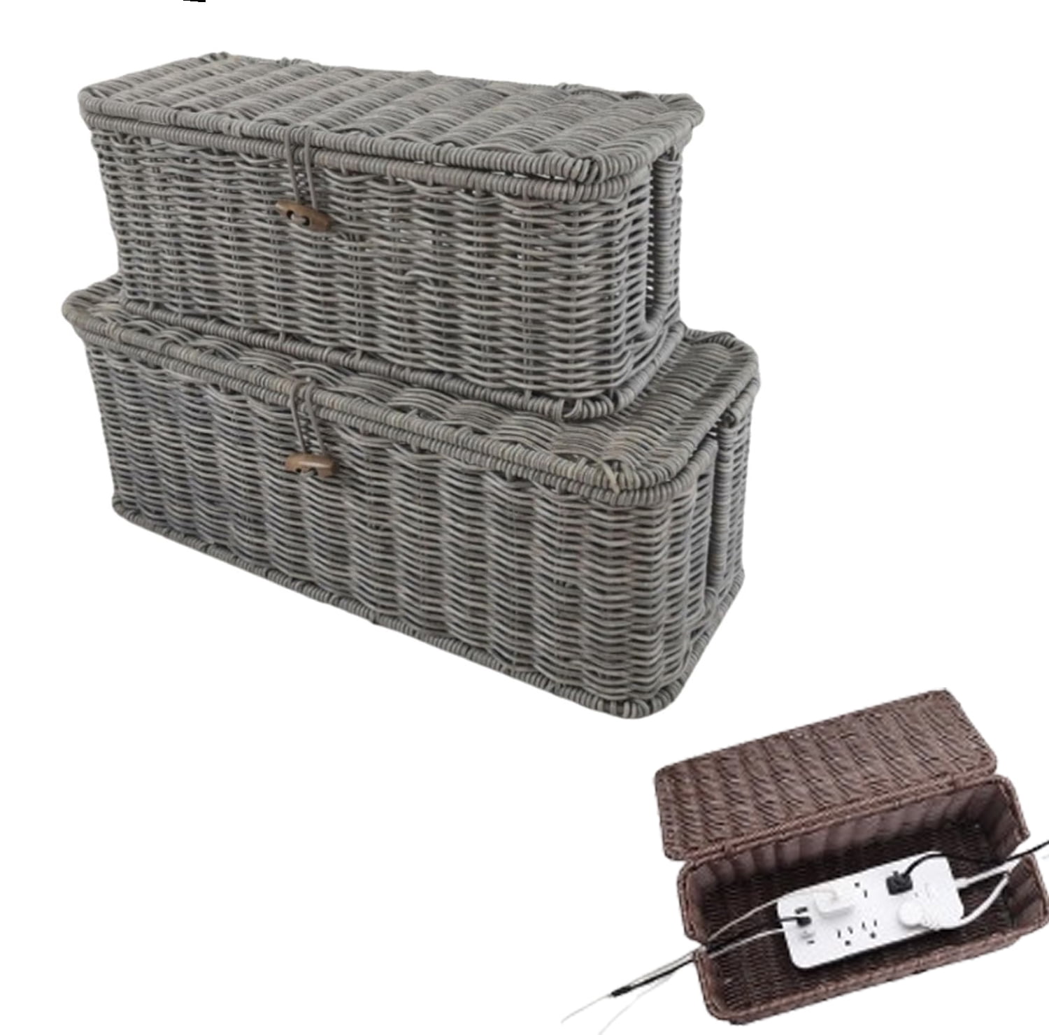 Handwoven Rattan Cable Management Box, 2026 Decorative Cord Organizer ...