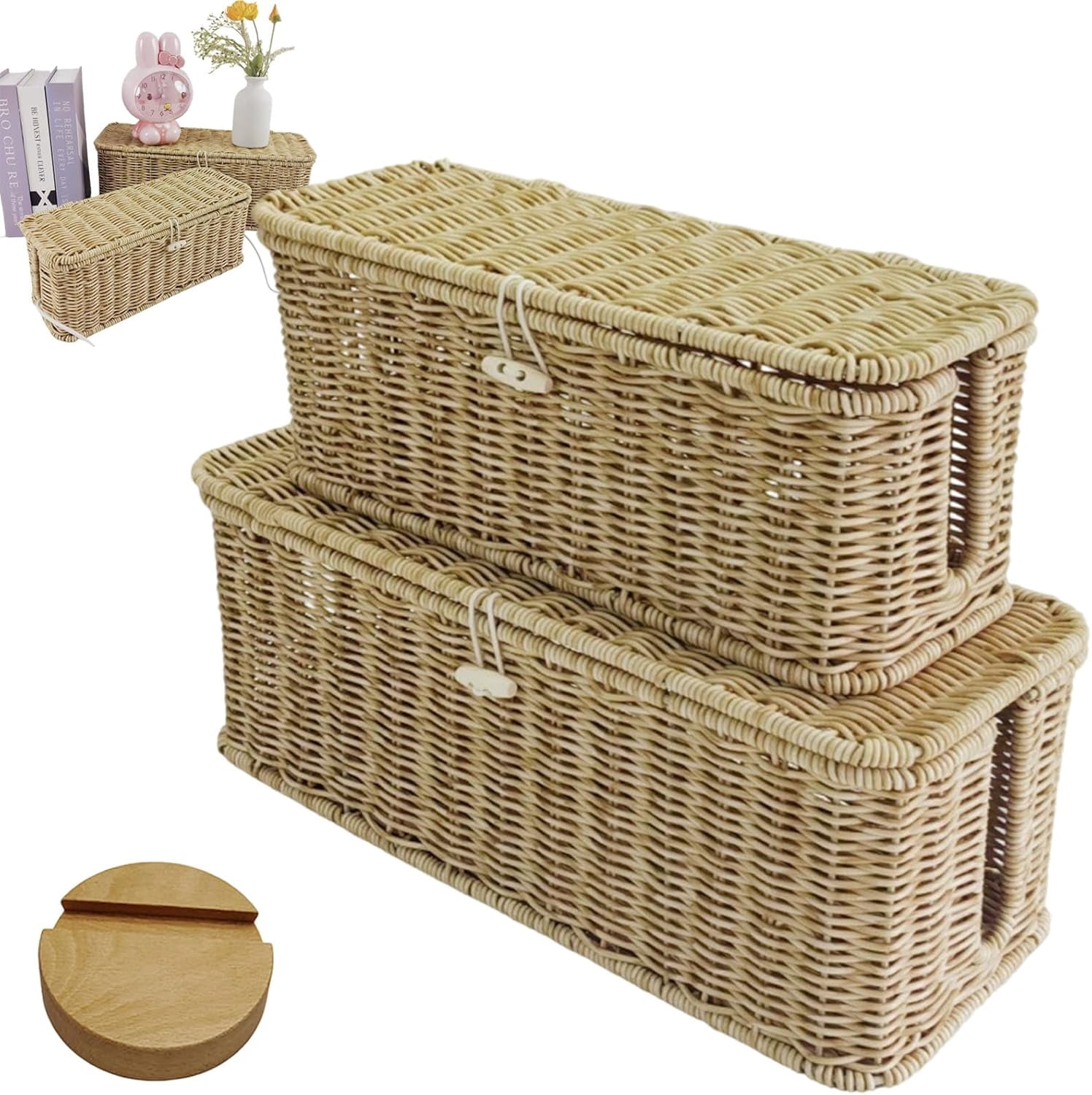 Handwoven Rattan Cable Management Box with Lid, 2026 New Open Slots ...