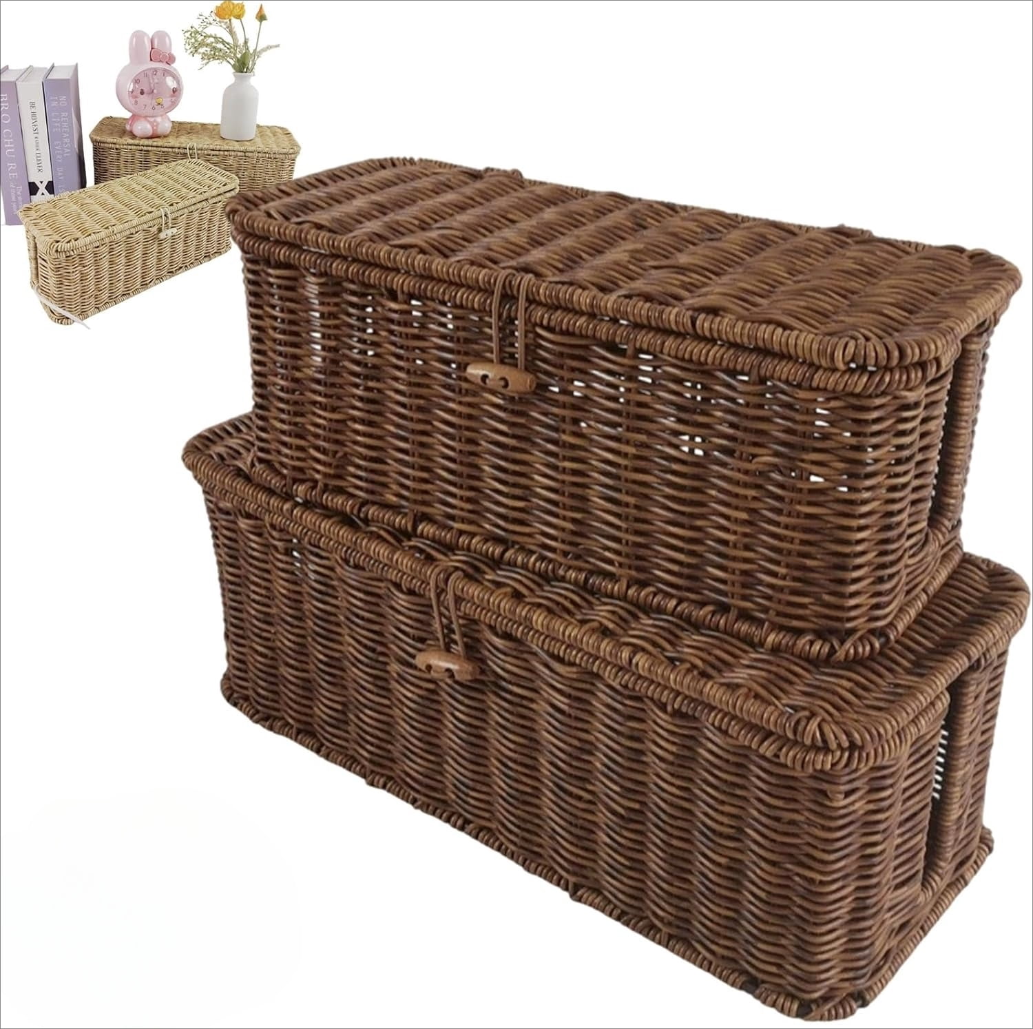 Handwoven Rattan Cable Management Box with Lid, 2026 New Open Slots ...