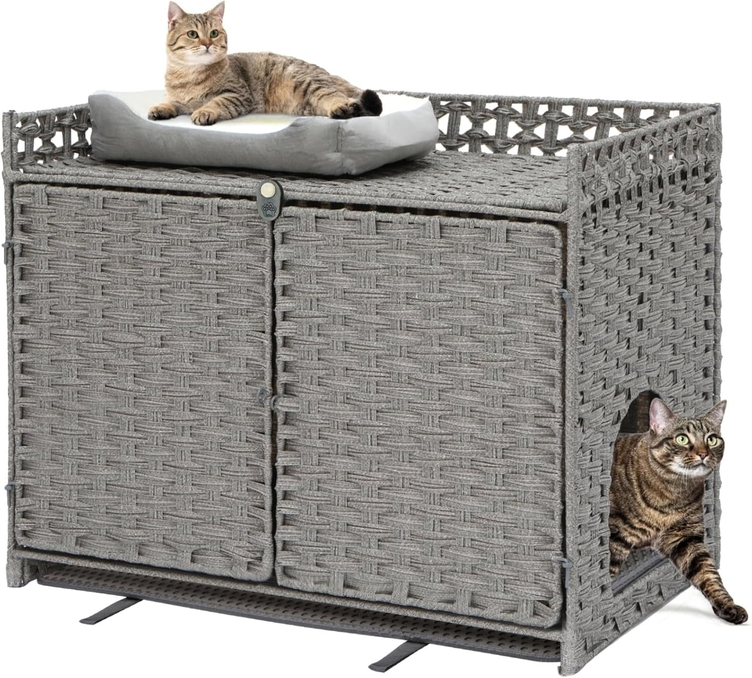 Handwoven Rattan Cat House with Three-Sided Fenced Top (Gray) for Cat ...