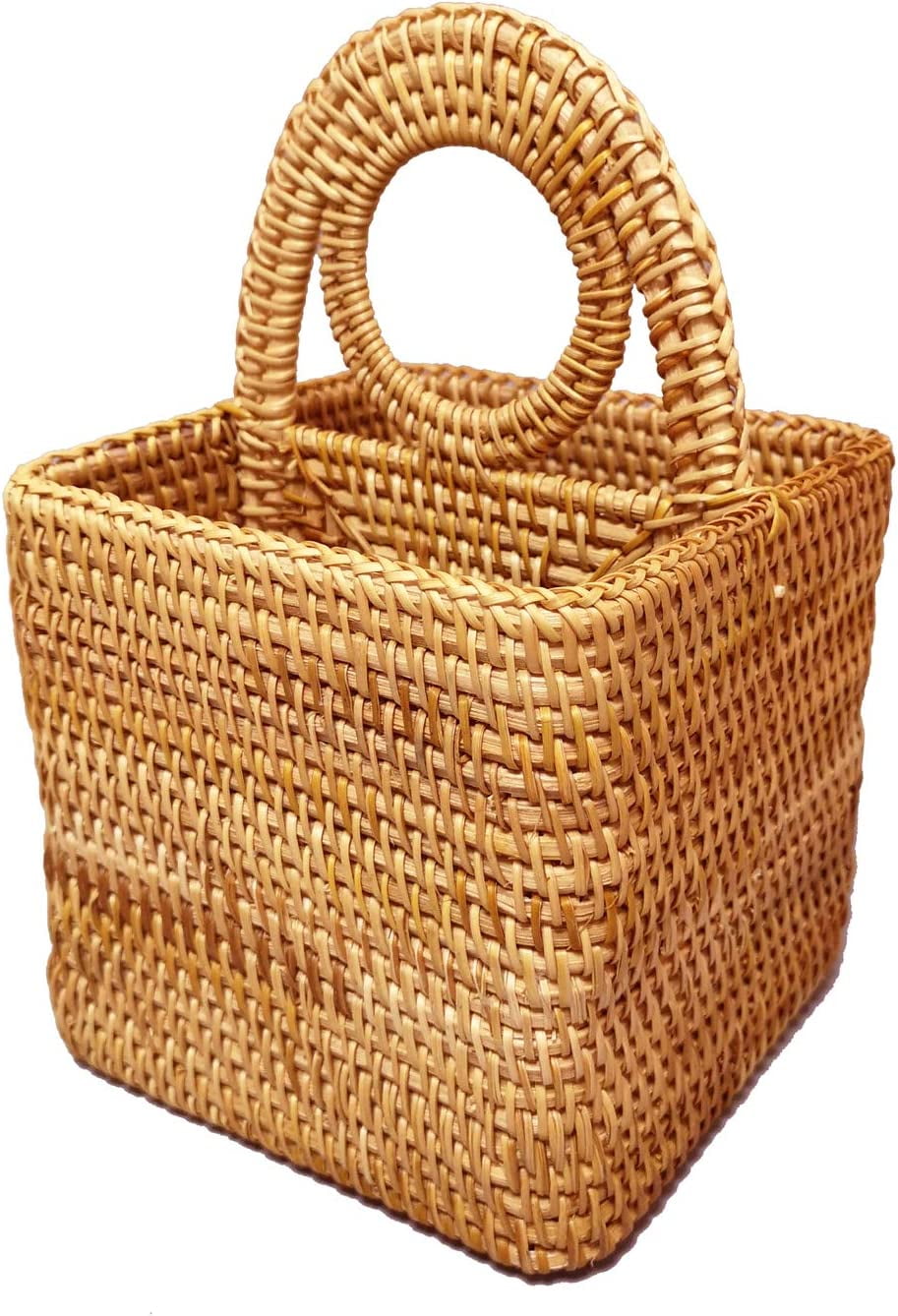 Handwoven Rattan Square 2-Compartment Storage Box Cosmetics Desk ...