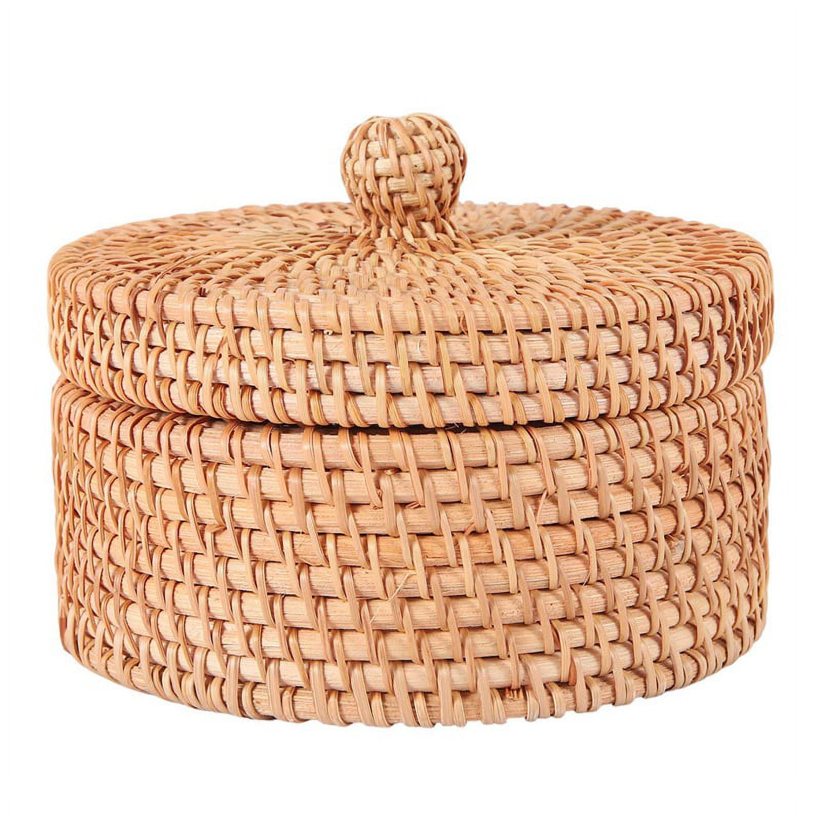 Handwoven Rattan Storage Box with Lid Wicker Tea Food Container Picnic ...