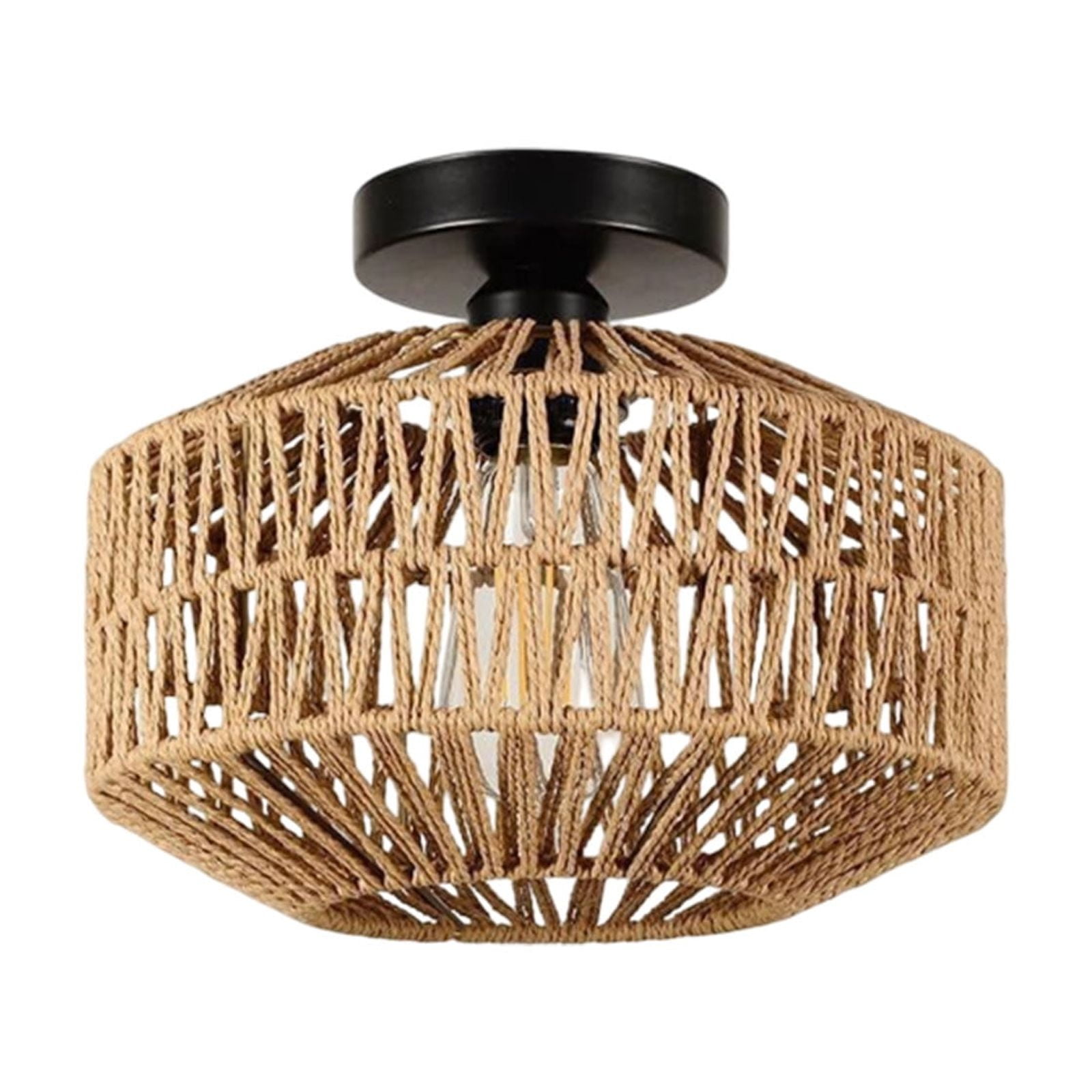 A Handwoven Rattan Style Flush Mount Ceiling Light 11.8X8.7 Inch Boho ...