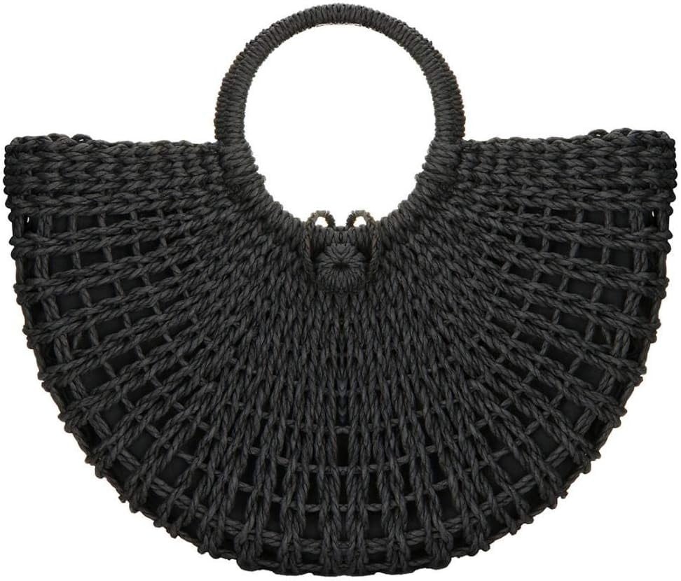 Handwoven Rattan Top-handle Bag for Women Bohemian Round Straw Tote Bag ...