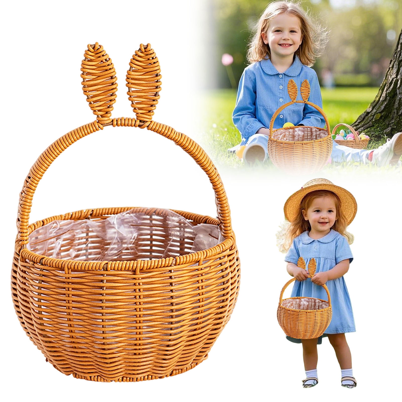 Handwoven Rattan Tote Organizer Natural Fiber Home Kitchen Garden ...