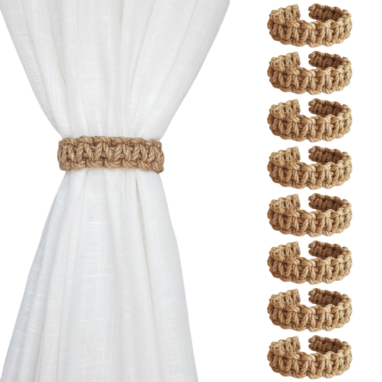 Handwoven Rope Curtain Holdbacks, Twisted Fabric Bands, Natural Jute ...