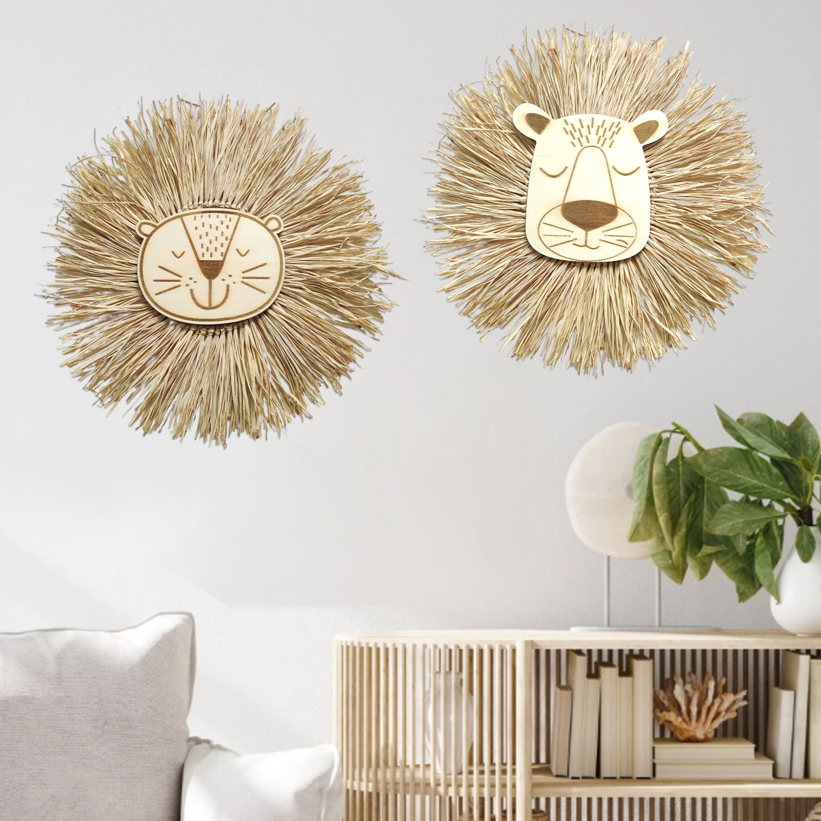 Handwoven Straw Animal Ornament - Cartoon Wood Unique Animal Head ...