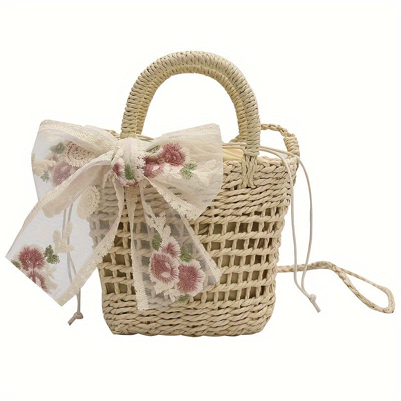 Handwoven Straw Tote Bag For Women, Seaside Vacation Beach Bag, Paper ...