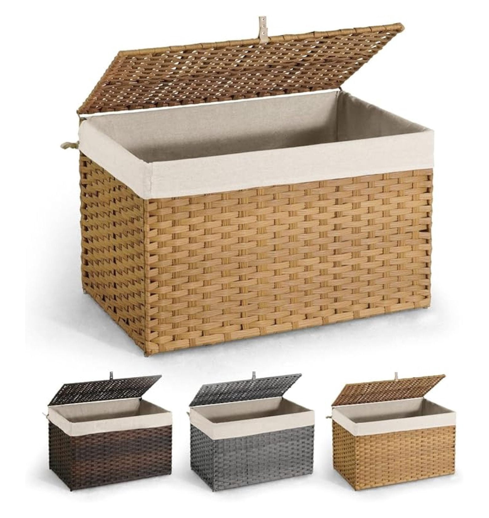 Handwoven Synthetic Rattan Storage Basket w/Lid, Foldable Clothes ...