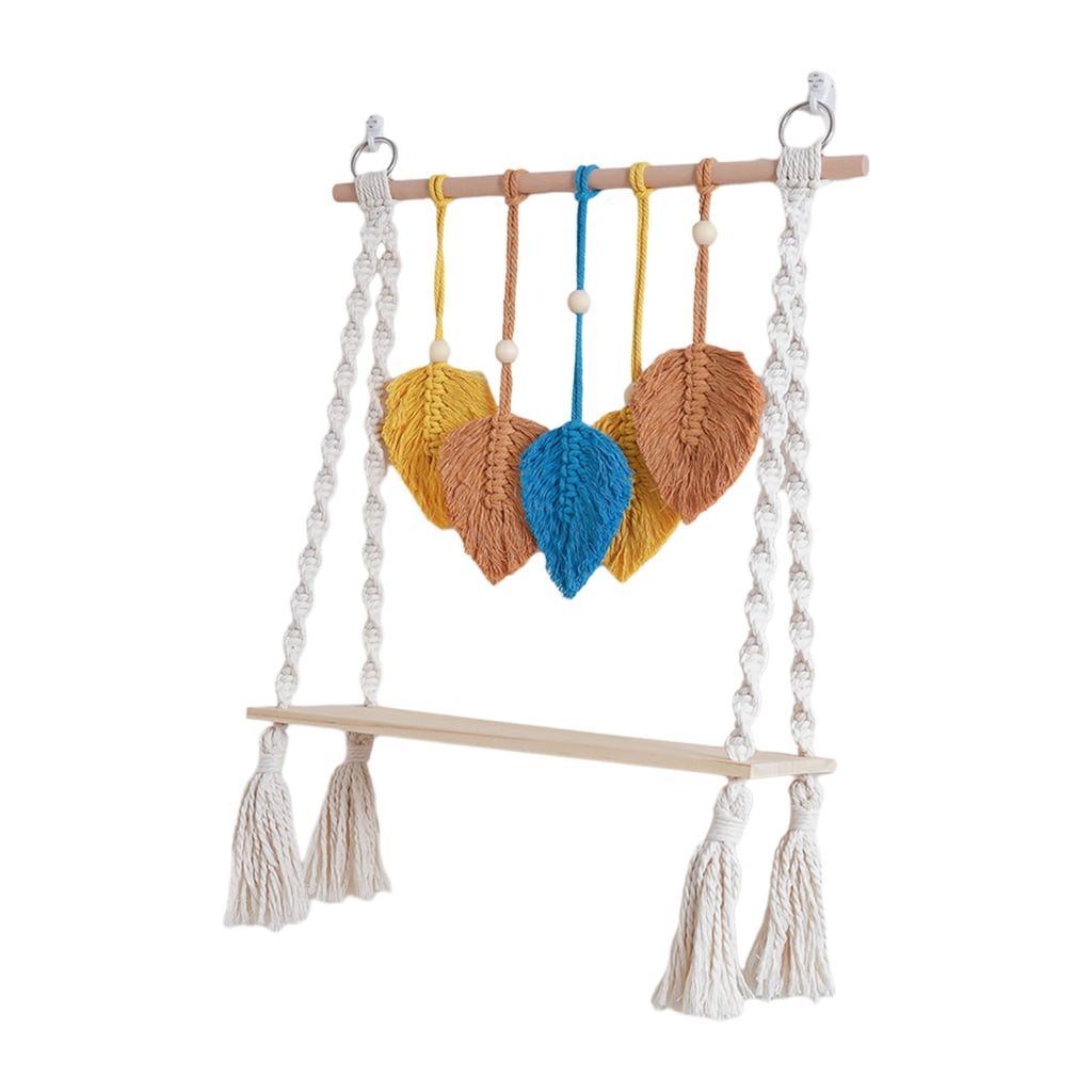 Handwoven Wall Shelf Colorful Leaf Designs Storage Rack Bohemian ...