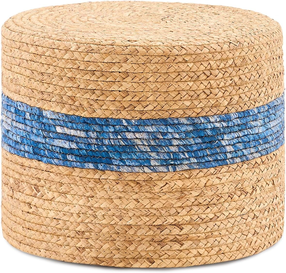 Handwoven Water Hyacinth Ottoman Pouf, Round Outdoor Footstool with ...