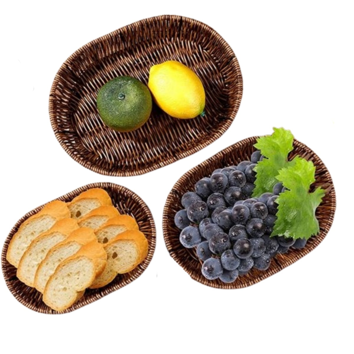 Handwoven Wicker Bread Baskets, 3 Size Storage Basket Bin,Fruit ...