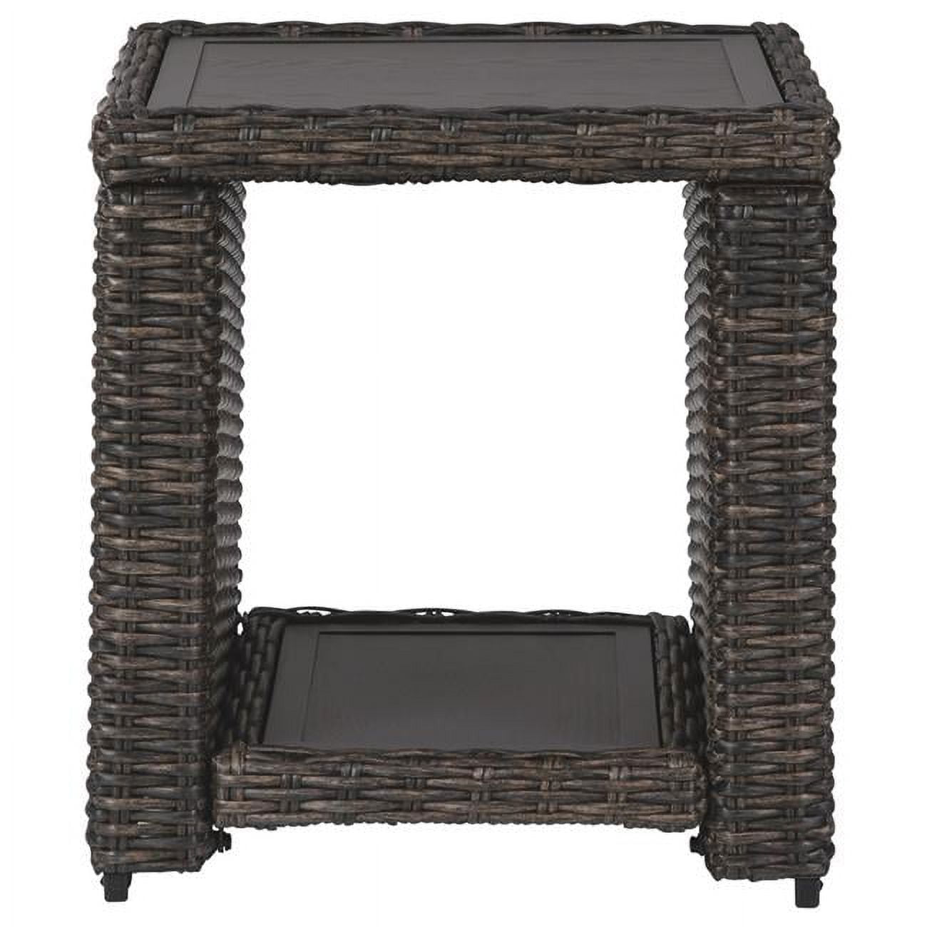 Handwoven Wicker End Table with Open Shelf - Brown & Black - 22 x 20 x ...