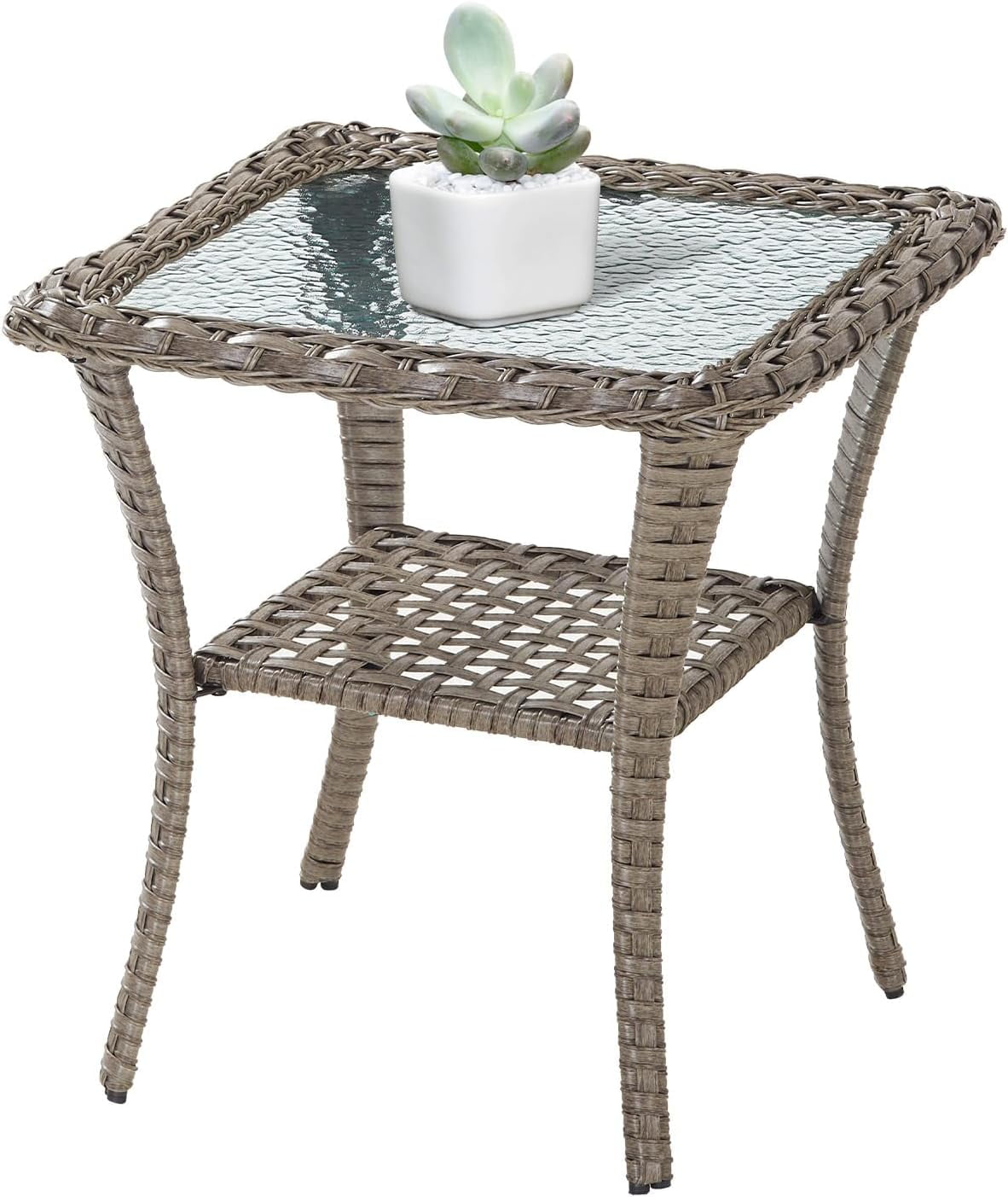 Handwoven Wicker Side Table - 20 Inch Small Outdoor Table 2 Tier ...