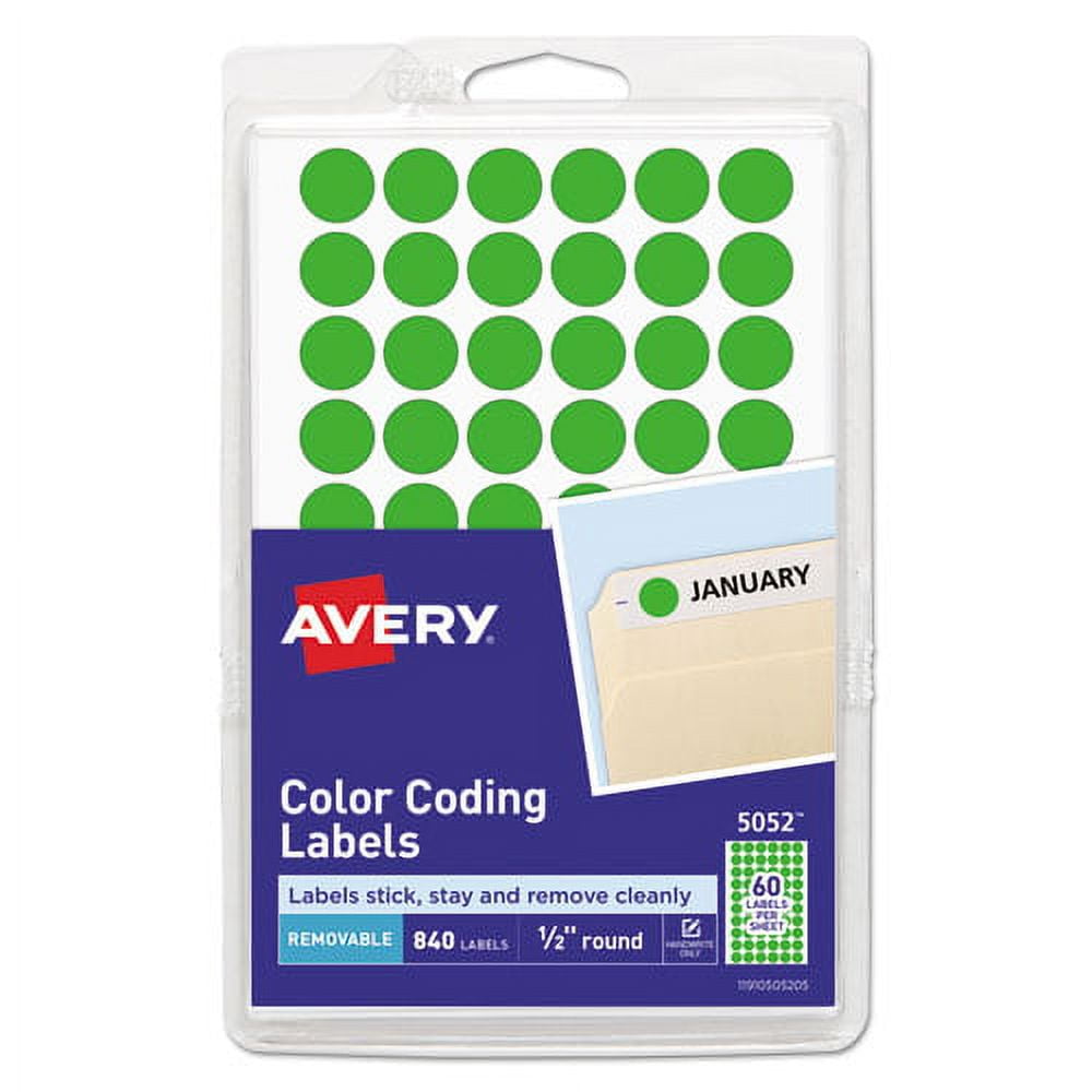 Handwrite Only Self-Adhesive Removable Round Color-Coding Labels, 0.5 ...