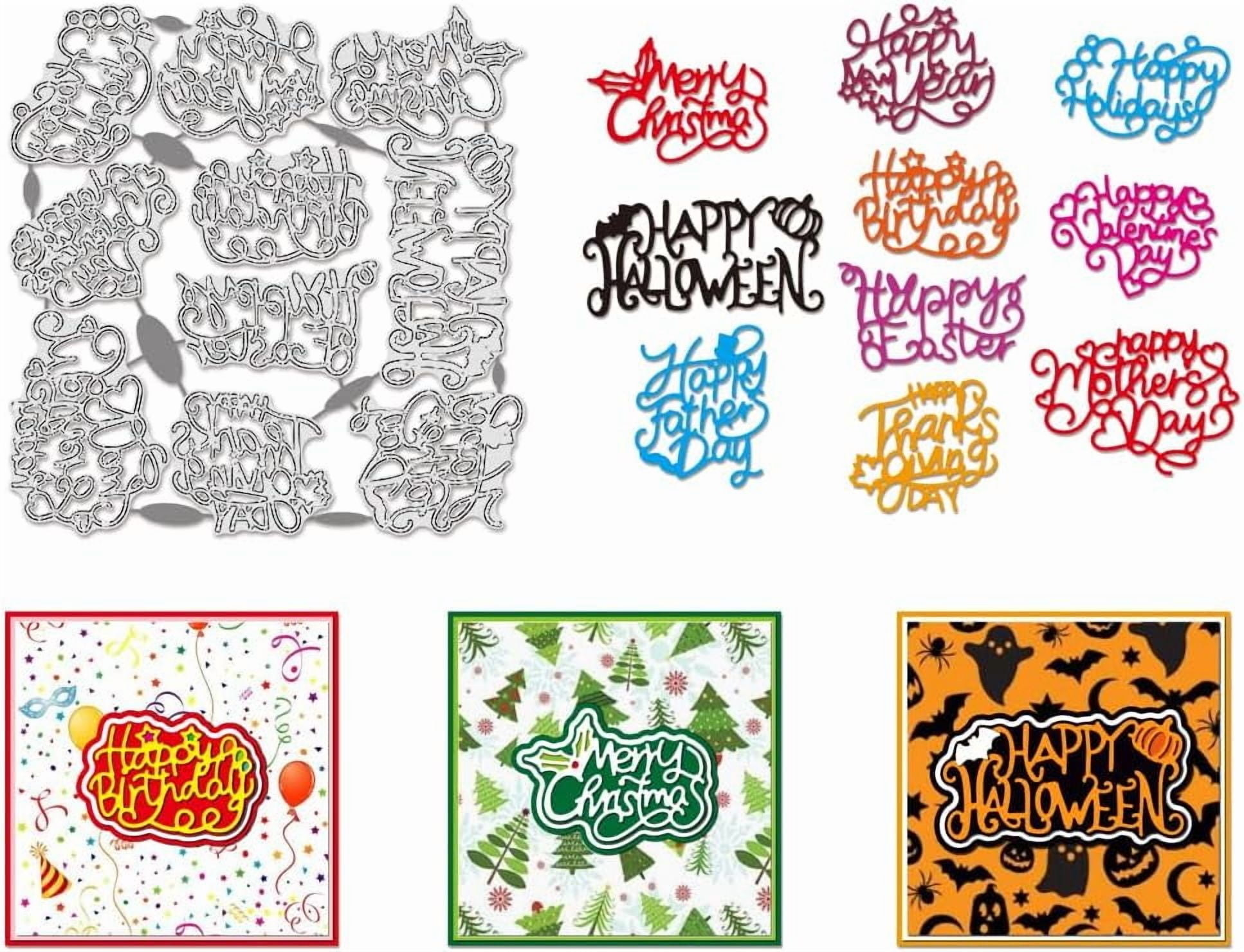 Handwriting Multiple Holiday Names Cutting Dies Happy Birthday Die Cuts ...