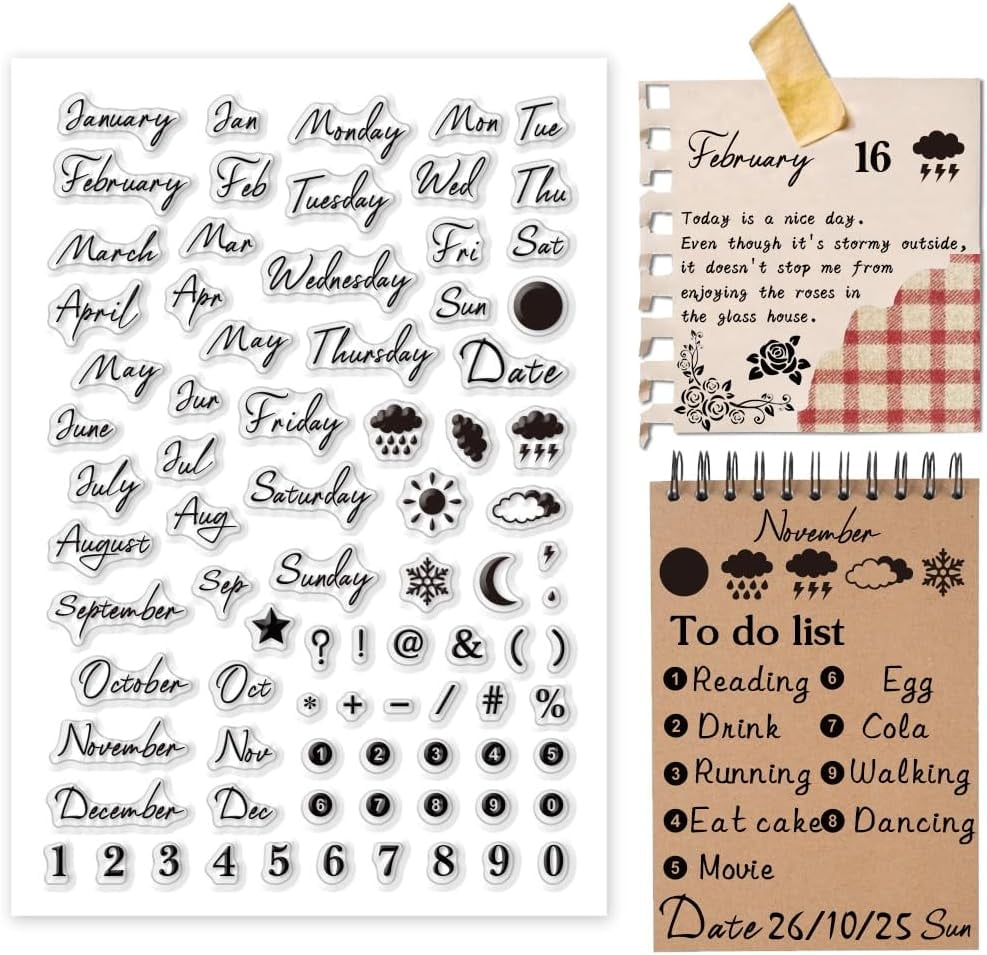 Handwritten Month Clear Stamp for Card Making Date Week Weather ...