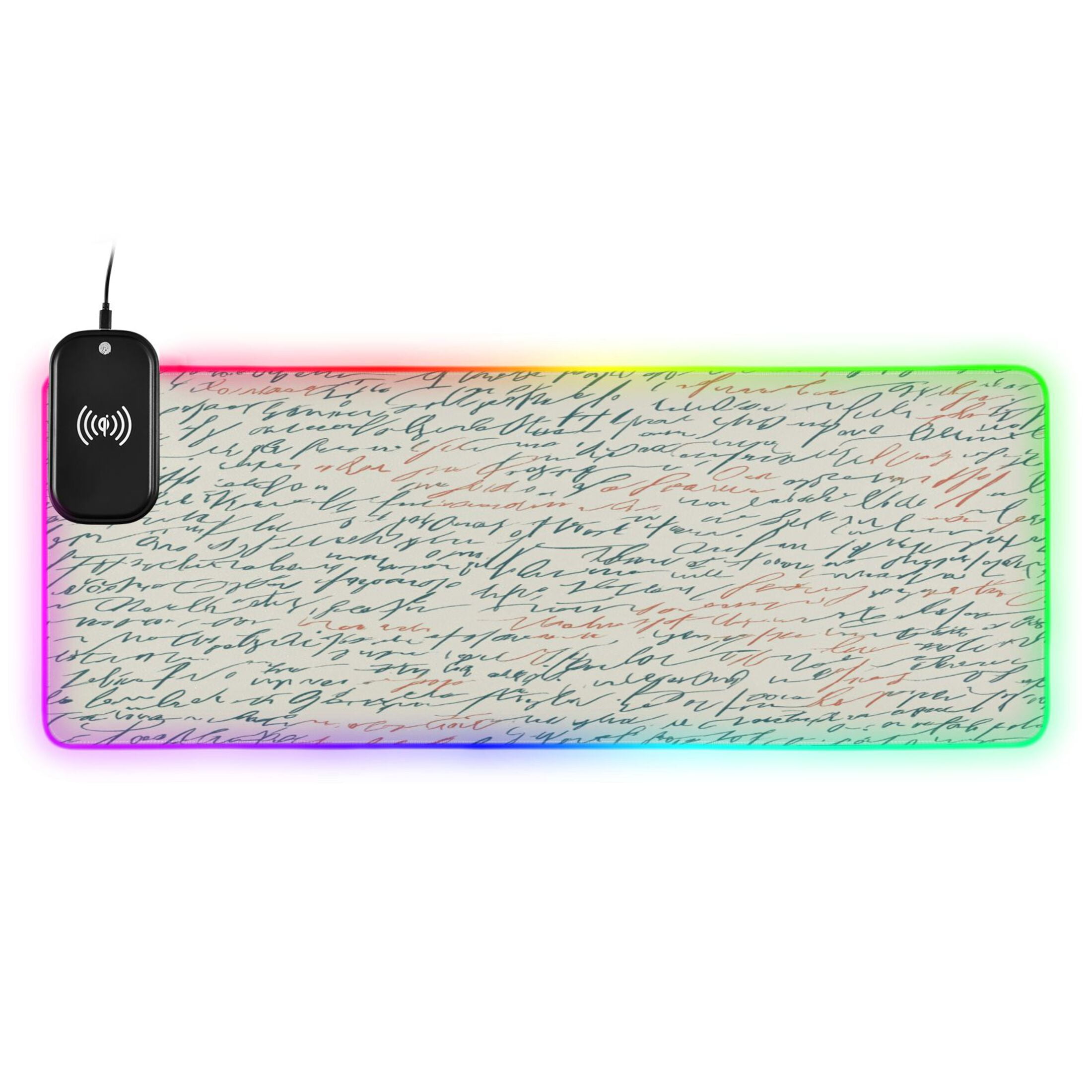 Handwritten Text Pattern Large RGB Gaming Mouse Pad with Fast Wireless ...
